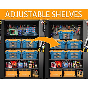 Upgraded Tall & Wide Metal Storage Cabinet with Doors & 4 Adjustable Shelves | Heavy-Duty Black Lockable Garage Cabinet with Wheels & Pegboard for Office, Gym, Basement, Warehouse (Black)