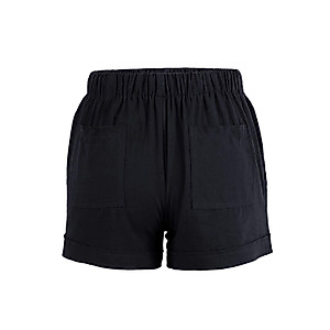 Acelitt Women Ladies Summer Casual Loose Comfy Drawstring Elastic Waist Pocketed Shorts Pants Black Large