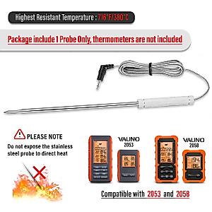 Waterproof Hybrid Probe Replacement for VAUNO 2053-3, 2058-4 Wireless Meat Thermometer