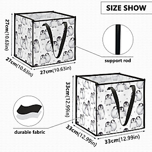 Emelivor Cute Penguin Storage Bin, 13x13x13 Inches, Polyester, Waterproof, Durable, Portable, Multi-Purpose Laundry Hamper, Easy to Clean