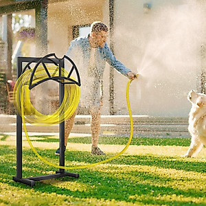 SHOMEXTOL Garden Hose Holder -Upgraded Hose Holder Holds,Freestanding Heavy Duty Hose Hanger,Sturdy Hose Stand and Hose Storage for Lawn & Yard,Black(Crescent-Style)