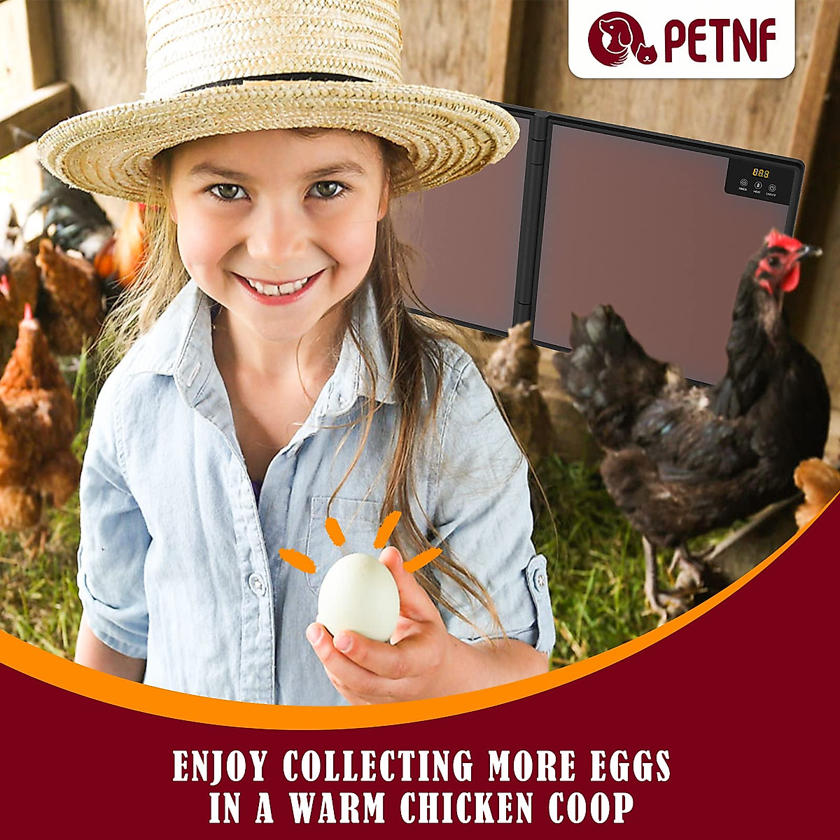 Chicken Coop Heater for Winter with Remote Control, 180W Foldable Radiant Heaters for Chicken Coop,30''x12'' Large Panel Chicken Coop Accessories with Adjustable Timer and Temp,Safer Than Brooder Lamp