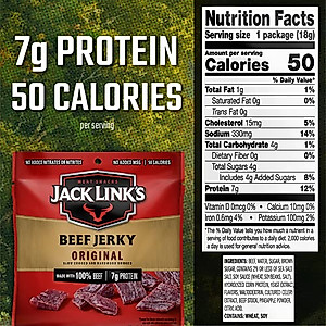 Jack Link's Beef Jerky, Original - Flavorful Meat Snack for Lunches, Ready to Eat Snacks - 7g of Protein, Made with Premium Beef - 0.625 Oz Bags (Pack of 5)