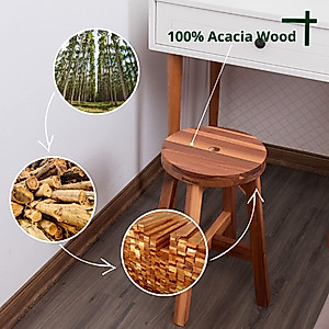 Tomile Acacia Wood Stool Round Top Chairs Best Ideas End Tables for Sofas Sub-Stool for Living Room Bedside Strong Weight Capacity Upto 350 LBS, Natural Color
