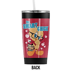 LOGOVISION Looney Tunes Tweety One Smart Chick Stainless Steel Tumbler with Straw and Flip Lid 20 oz Vacuum Insulated & Double Wall with Leakproof Dual Lid | Great for Iced Coffee and Hot Beverages