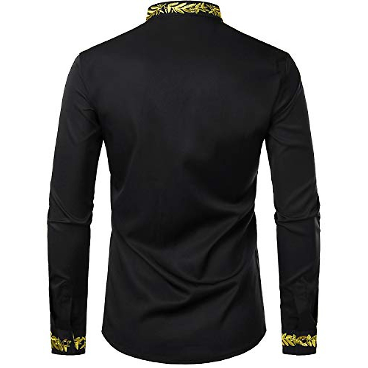 ZEROYAA Men's Luxury Gold Embroidery Design Slim Fit Long Sleeve Button Up Dress Shirts ZHCL44-Black Large