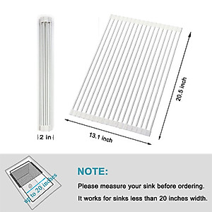 ZOIMINU White Roll Up Dish Rack, Over Sink Dish Drying Rack, Heat-Resistant Anti-Slip Stainless Steel Dish Drainer with Silicone-Coated for Cups Fruits Vegetables - 20.5" x 13.1"