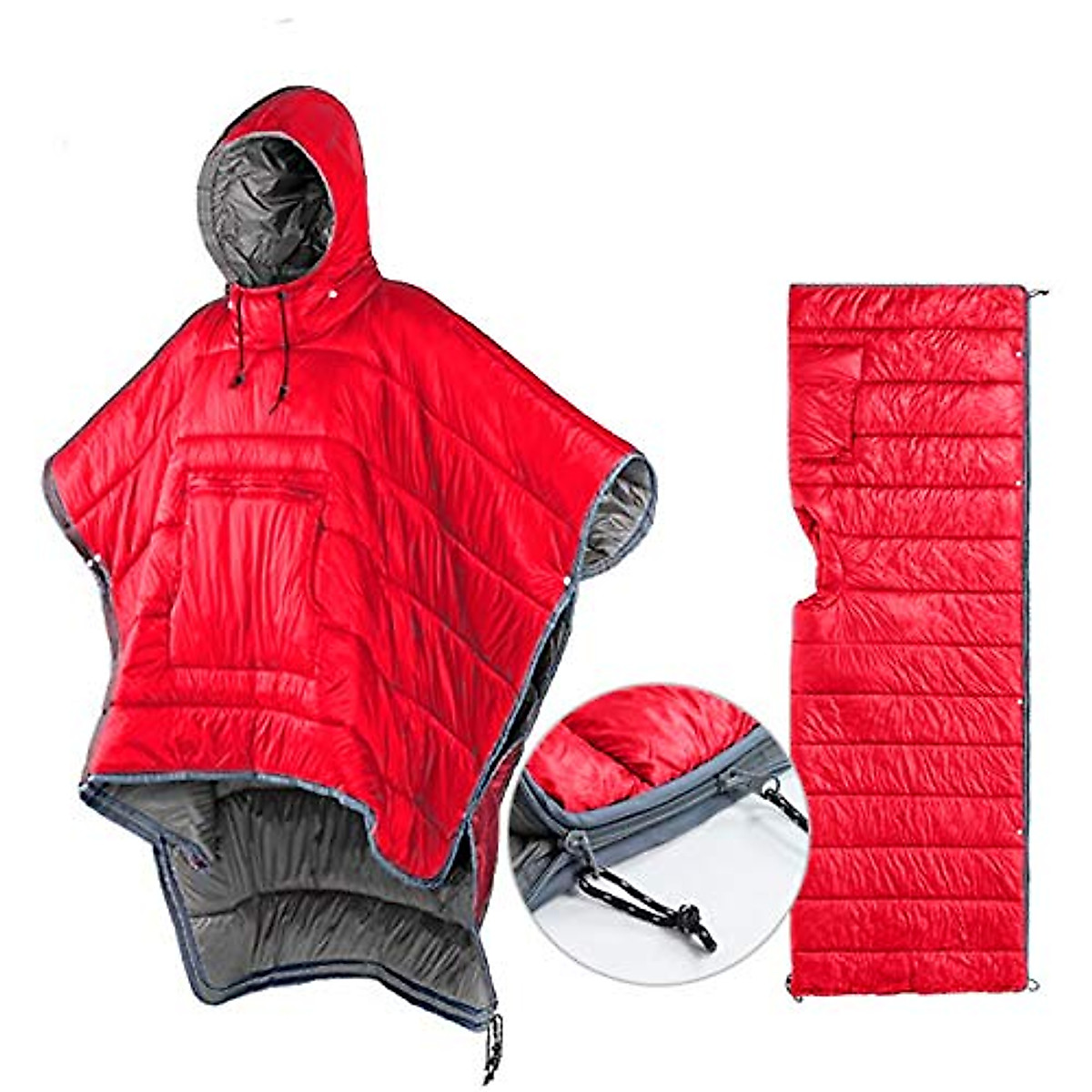 Thermal Poncho Wearable Hooded Blanket - Envelope Lightweight Camp Sleeping Bag Cloak Cape Windproof with Premium Stuff Compression Sack for Backpacking Hiking Hunting Fishing Military Outdoor Sport