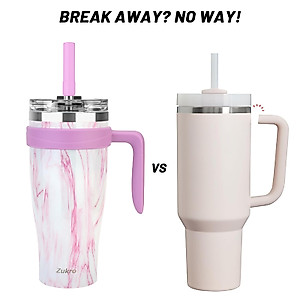 Zukro 40 oz Tumbler With Handle and Straw, Leak Proof Vacuum Insulated Stainless Steel Cup with 2-in-1 Screw on Lid, Fit in Cup Holder, No Sweat, Keeps Drinks Cold 24 Hours