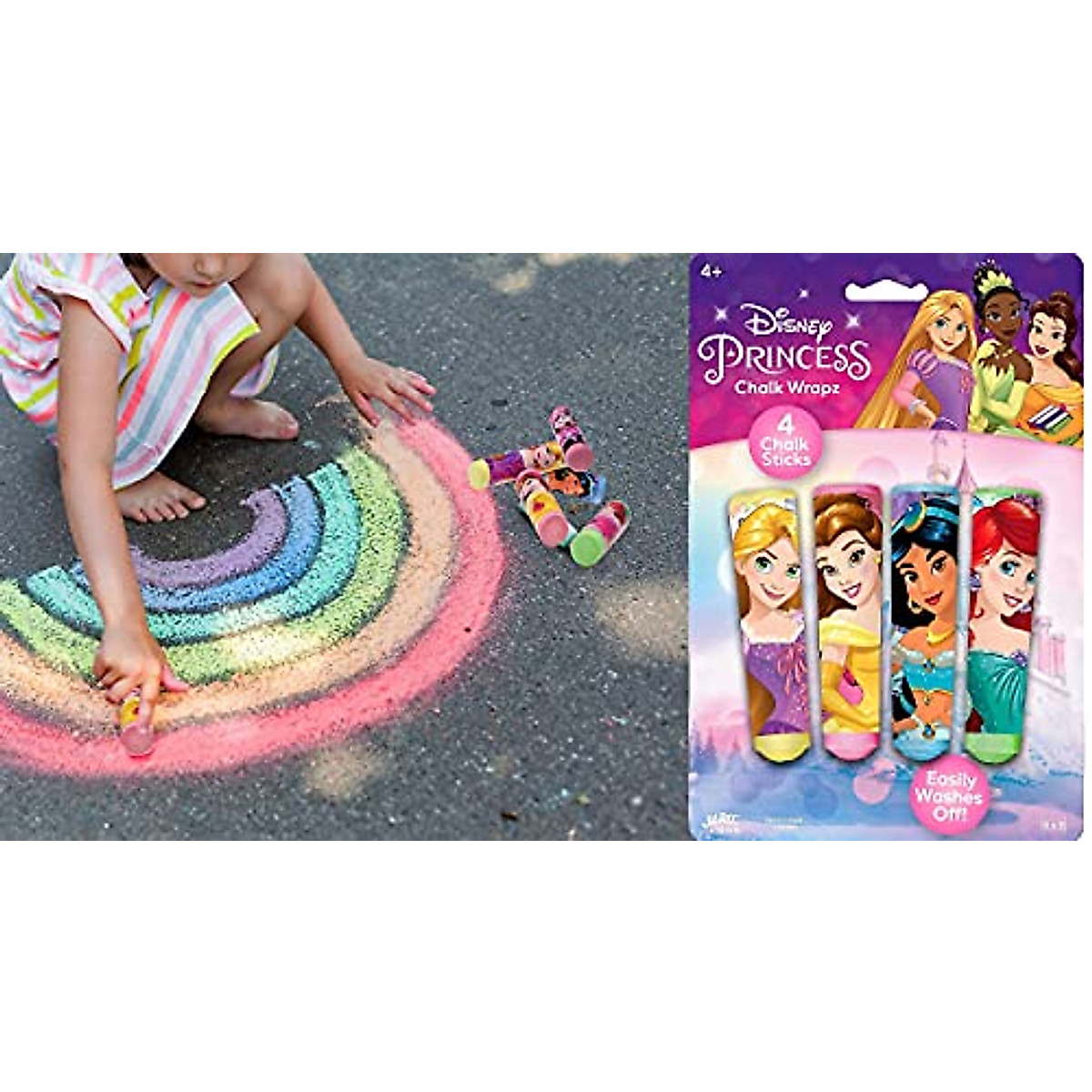 Disney Sidewalk Chalk Sticks (1 Pack Princess) Disney Princess Toy. Floor & Board Chalk, Outside Toys Jumbo Chalk, Non-Toxic Washable Art Set, Outdoor, Birthday Toys for Kids in Bulk B-7810-1