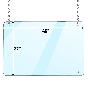 Hanging Sneeze Guard, Protective Shield for Counter, Plexiglas Countertop Shield Barrier for Receptionist, Cashier, Office, Grocery, Retail Store. Multiple Sizes with Hanging Accessories (46" x 32")