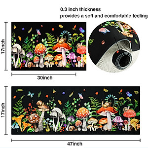 Cute Red Mushroom with Snails Kitchen Rugs & Mats 2 Pieces, Non Slip Cushioned Mat Runner Rug Doormat for Boho Kitchen,Sink, Laundry, Bathroom, Home Decor, 17x30+17x47inch