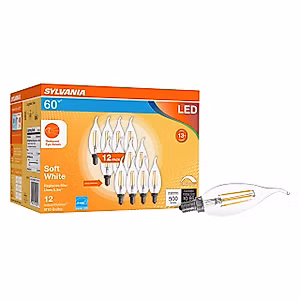 Sylvania Reduced Eye Strain B10 LED Light Bulb, 60W = 5.5W, Candelabra Base, 13 Year, Dimmable, Clear, 2700K, Soft White - 12 Pack (41225)
