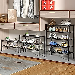 ROMGUAR CRAFT 5 Tier Bamboo Shoe Rack for Closet Free Standing Wood Shoe Shelf for Entryway Small Space Stackable 27"x11"x33" (Black)