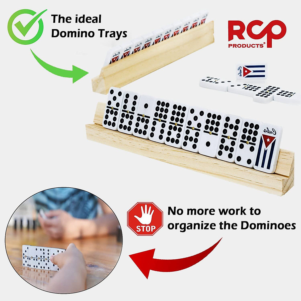 RCP PRODUCTS Wooden Domino Trays Set of 4,Wood Domino Racks, Domino Holders for Domino Tiles (Domino Trays)