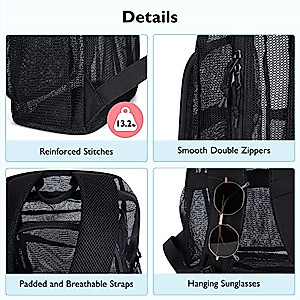 mommore Mesh Backpack with Reinforced Padded Straps See Through Backpack for Diving, Working, Travelling, Beach, Gym, Black