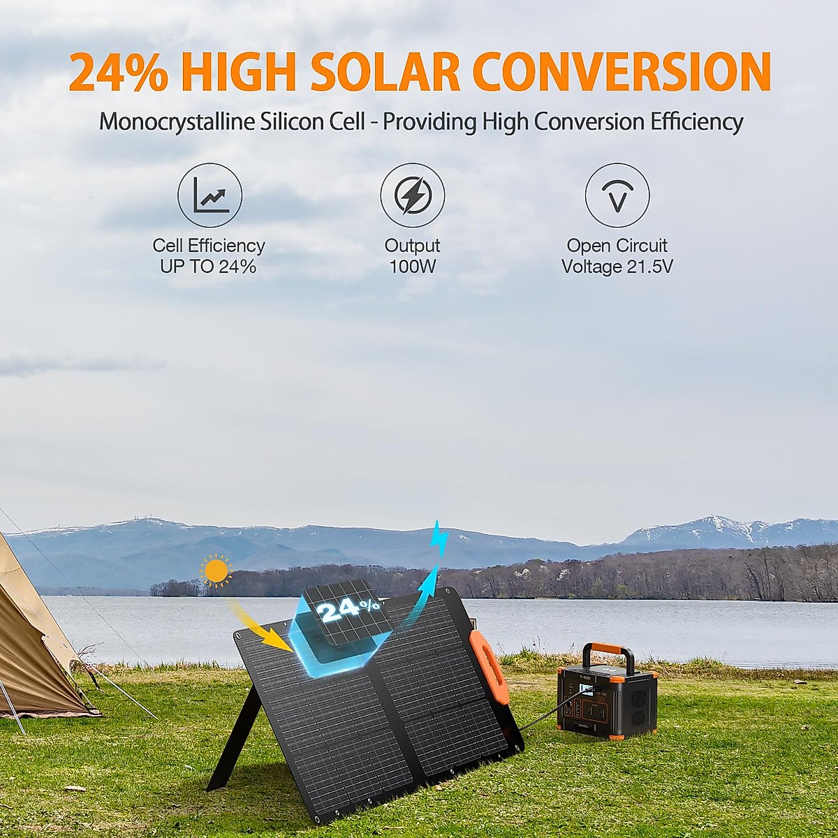 GRECELL 100W Solar Panel for Power Station Generator, 21.5V Portable Foldable Solar Panel with Fast Charger and Adjustable Kickstand Solar Cell Charger for Outdoor Camping RV Van Travel