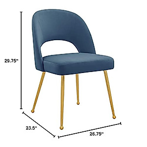 Iconic Home Welburn Dining Side Chair Velvet Upholstered Open Back Design Gold Plated Solid Metal Legs (Set of 2) Modern Contemporary, Blue