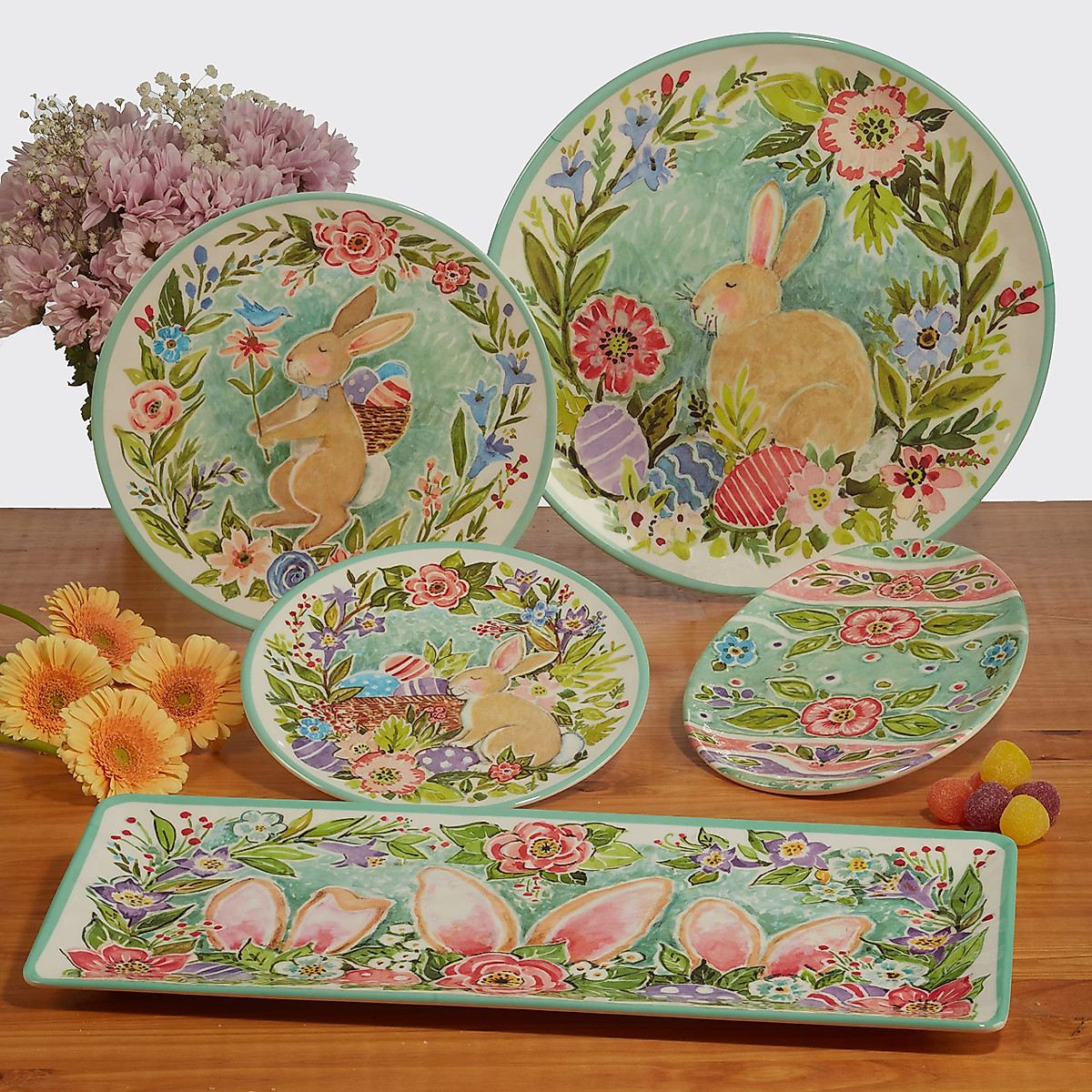 Certified International Joy of Easter Melamine 2 Piece Platter Set, Multicolor, Large