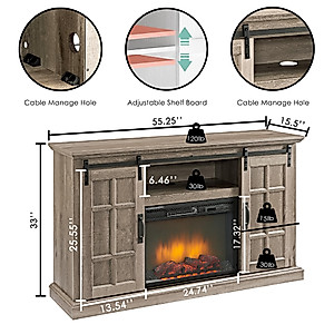 Unineo Farmhouse Fireplace TV Stand up to 65 Inch, Modern Entertainment Center Media Console with 24’’ Fireplace, Sliding Barn Door with Storage Cabinets, Adjustable Flame Effects, Remote Control, Oak