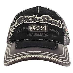 MINAKOLIFE Rock Shark Kingston 1969 Jamaica Distressed Vintage Trucker Baseball Cap Hat (Black)