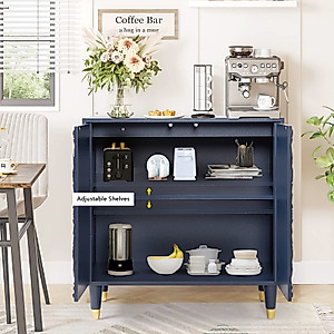 weselon Accent Cabinet with 2 Doors, Luxury Carving Board Storage Sideboard with Adjustable Shelves, Buffet Cabinet Entryway Table for Living Room (Gray Blue)