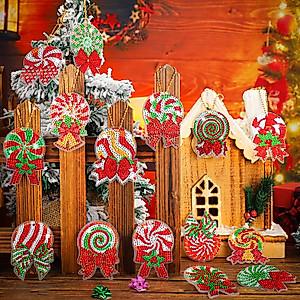 15 Pieces Christmas Diamond Painting Keychain Diamond Painting Ornaments 5D DIY Diamond Painting Keychain Hot Cocoa Christmas Diamond Art Ornaments for Kids Christmas DIY Crafts (Candy)