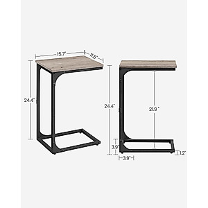 VASAGLE C-Shaped End Table, Small Side Table for Couch, Sofa Table with Metal Frame for Living Room, Bedroom, Bedside, Greige and Black