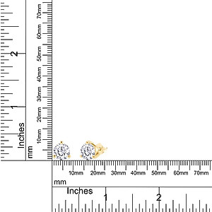 SAVEARTH DIAMONDS 14K Yellow Gold Post & 925 Sterling Silver 7.5MM Round Cut Lab Created Moissanite Diamond 3-Prong Martini Style Stud Earrings 3.0ct