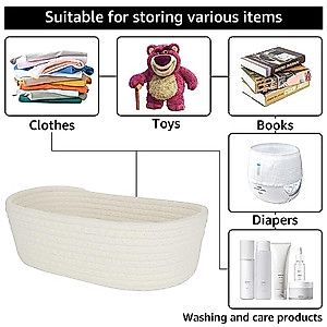 Oungy 3 PCS Rope Baskets Natural Cotton Rope Woven Baskets for Organizing Nursery Storage Basket Natural Woven Gift Basket Empty Soft Storage Baskets Cat Dog Toy Baskets, Off White