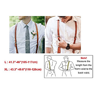 RC ROCKCOW Leather Suspenders for Men Y Back Design Adjustable Suspender with 3 Metal Snap Hooks Groomsmen Gift Wedding Brown