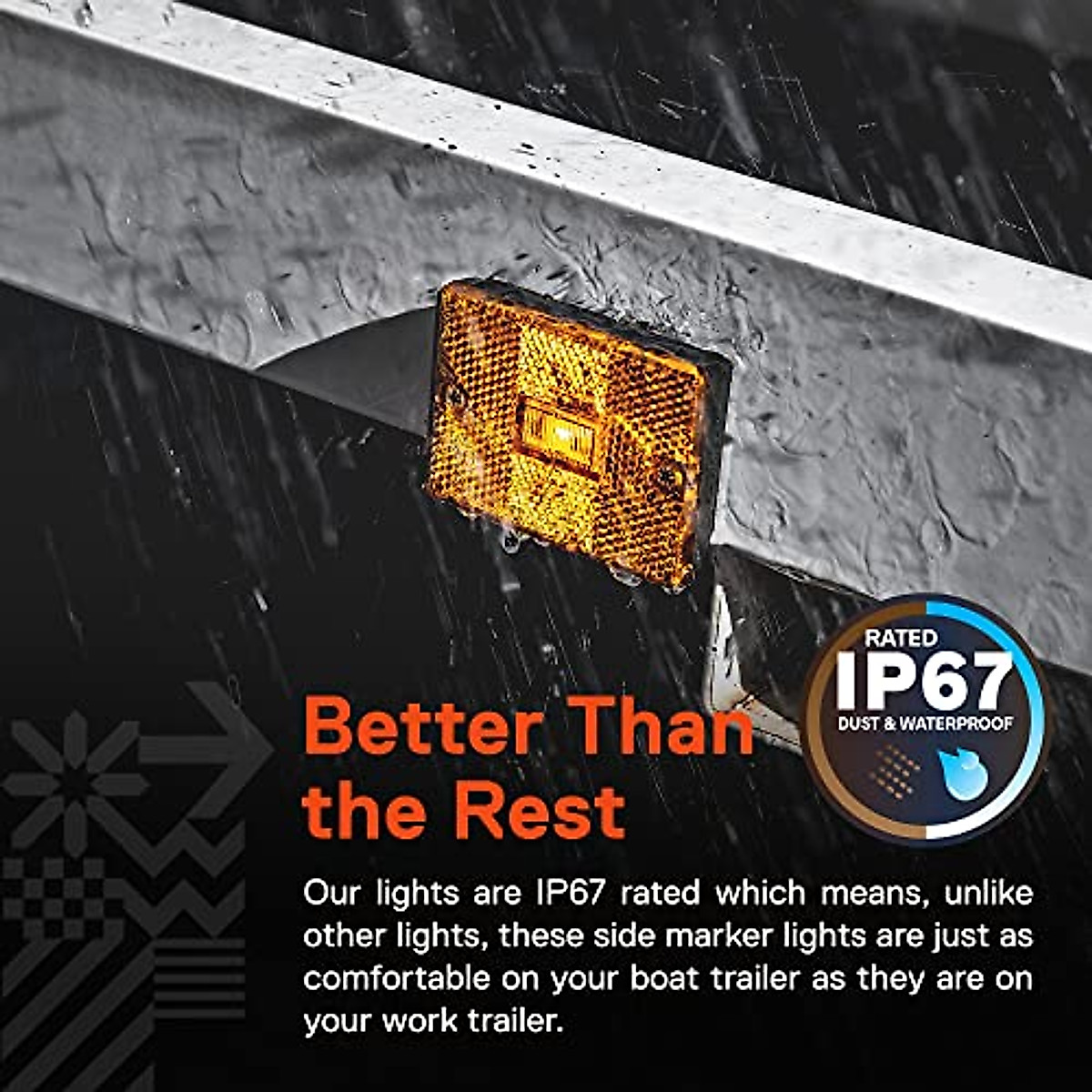 TRUE MODS 2pc 2x3 3x2 Inch Amber LED Stud-Mount Side Marker Light [DOT Certified] [IP67 Waterproof] [ Integrated Reflector] for Utility Boat Trailers Over 80" Camper RV Clearance Light
