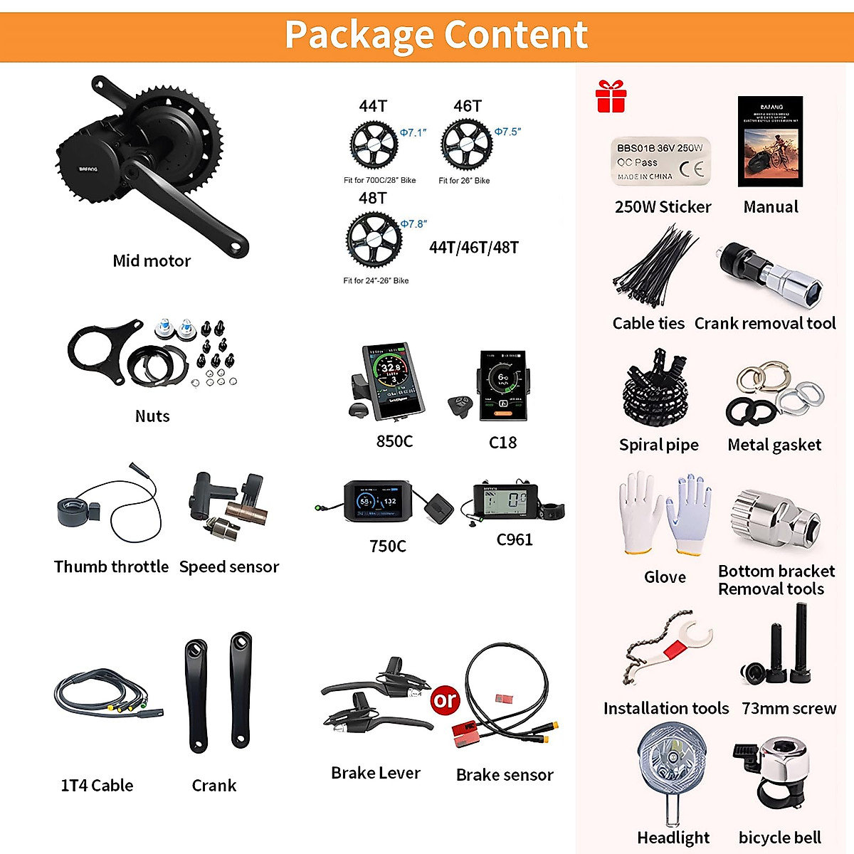 BAFANG BBSHD 48V1000W BBS02B 48V 500W/750W Electric Bike Conversion Kit with DP-C18/C965/850C/750C LCD Display with 48V/52V Lithium Ion Battery(Optional) Ebike DIY Kit