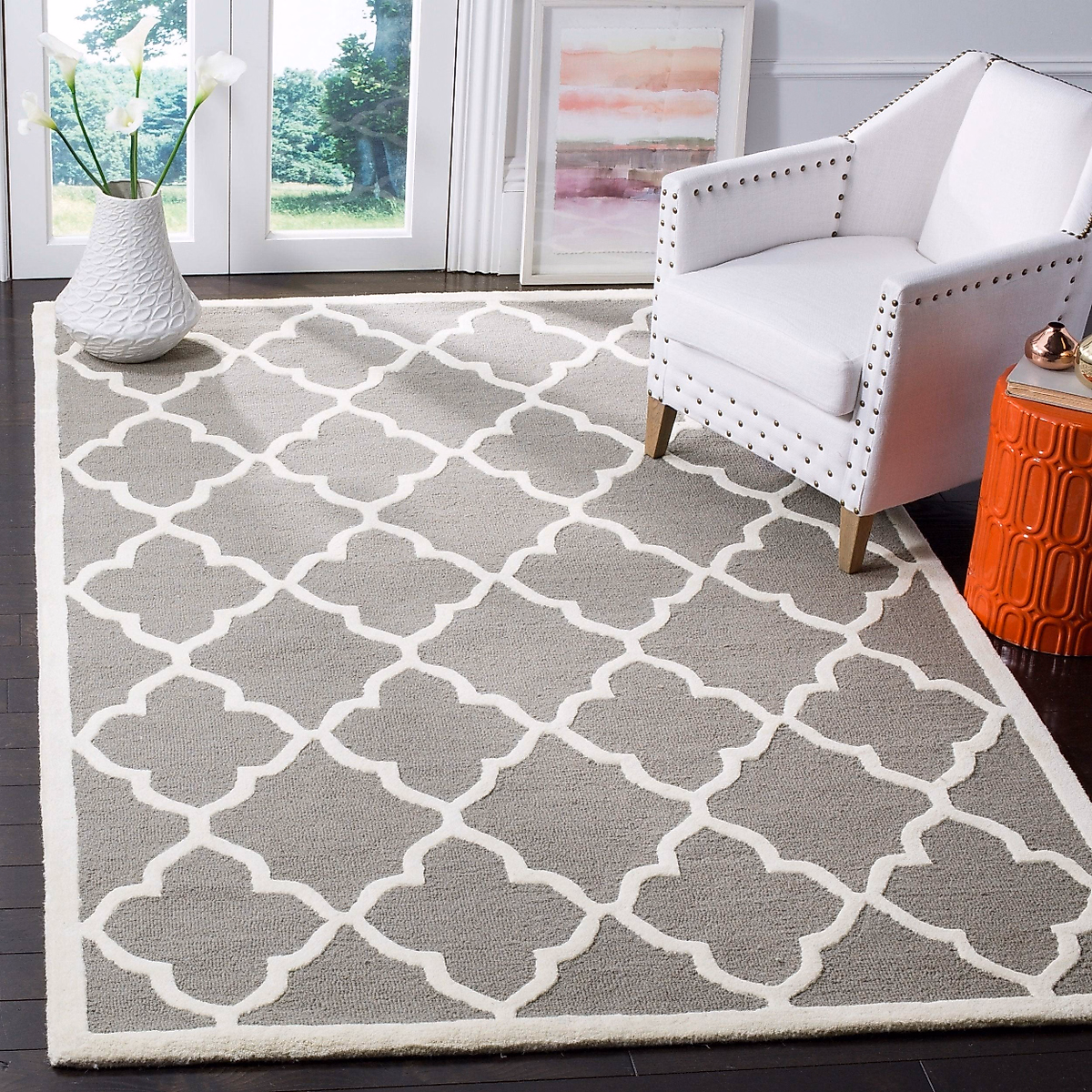 SAFAVIEH Cambridge Collection 8' x 10' Dark Grey/Ivory CAM312D Handmade Moroccan Trellis Premium Wool Area Rug