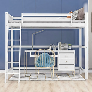 Harper & Bright Designs Loft Bed with Ladder and Safety Rail, Hight Loft Bed Twin Size, Wooden Loft Bed Frame, Twin Size Loft Bed for Decoration of Various Rooms (White)