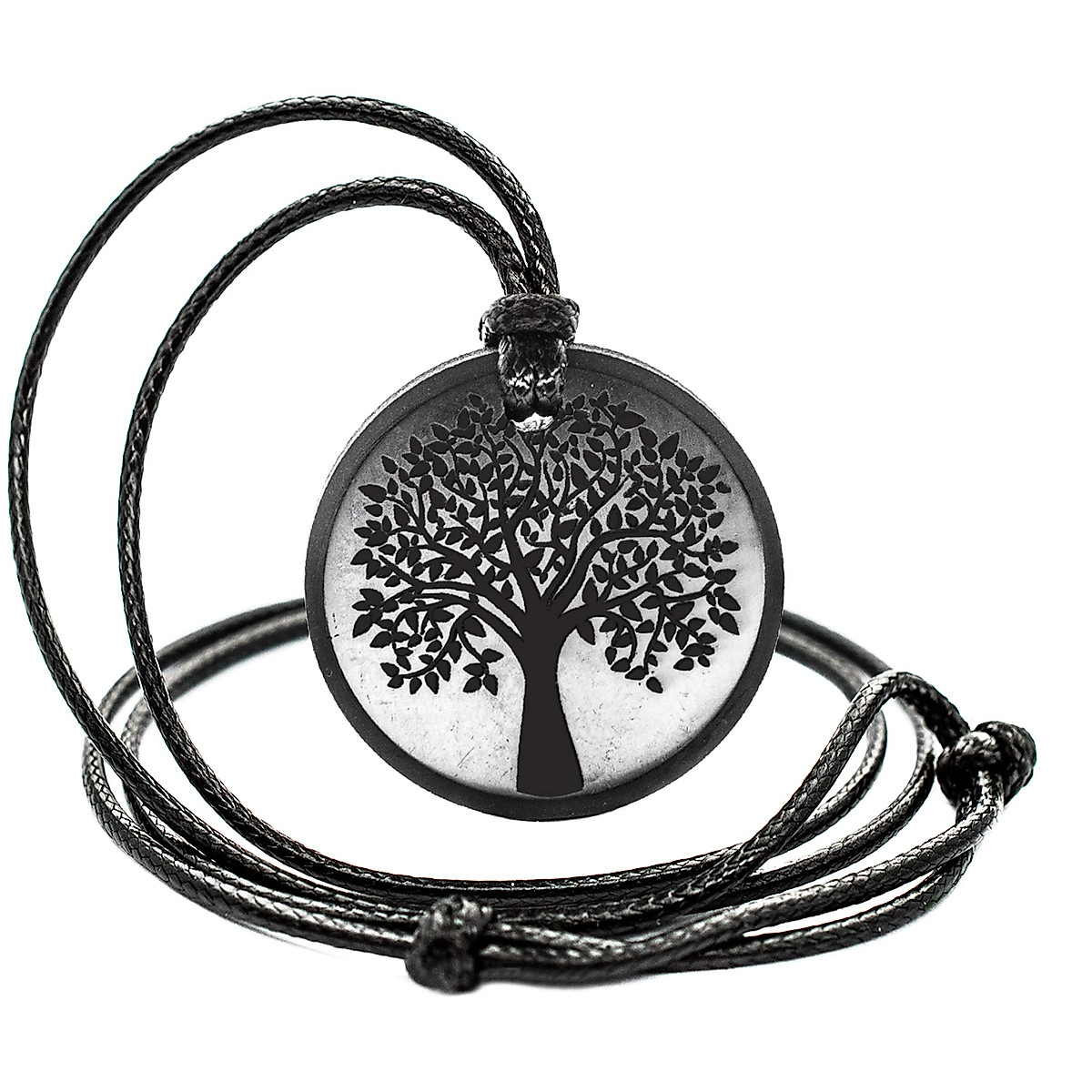 Wallystone Gems Shungite Pendant Engraving Sacred Geometry - Circle The Tree of Life