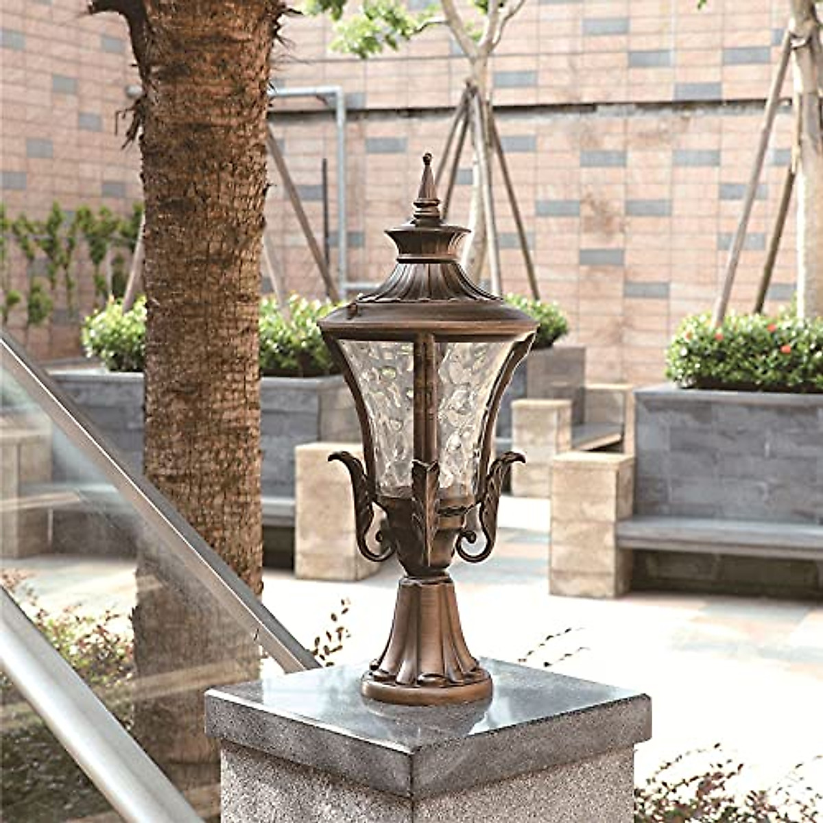 KAIKEA European Brown Outdoor Post Light Fixture Aluminum with Glass Outdoor Post Lamps for House Pillar Light Backyard Outside Deck Garage Yard Garden Driveway Home E27 Patio Post Lamps