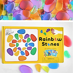 Acorn to Oak Rainbow Stones, 72 Stones 40+ Activities, Learning & Education Toys, Classroom Must Haves, Math manipulatives, Light Table manipulatives Educational Toys for Kids 5-7, Montessori Toys