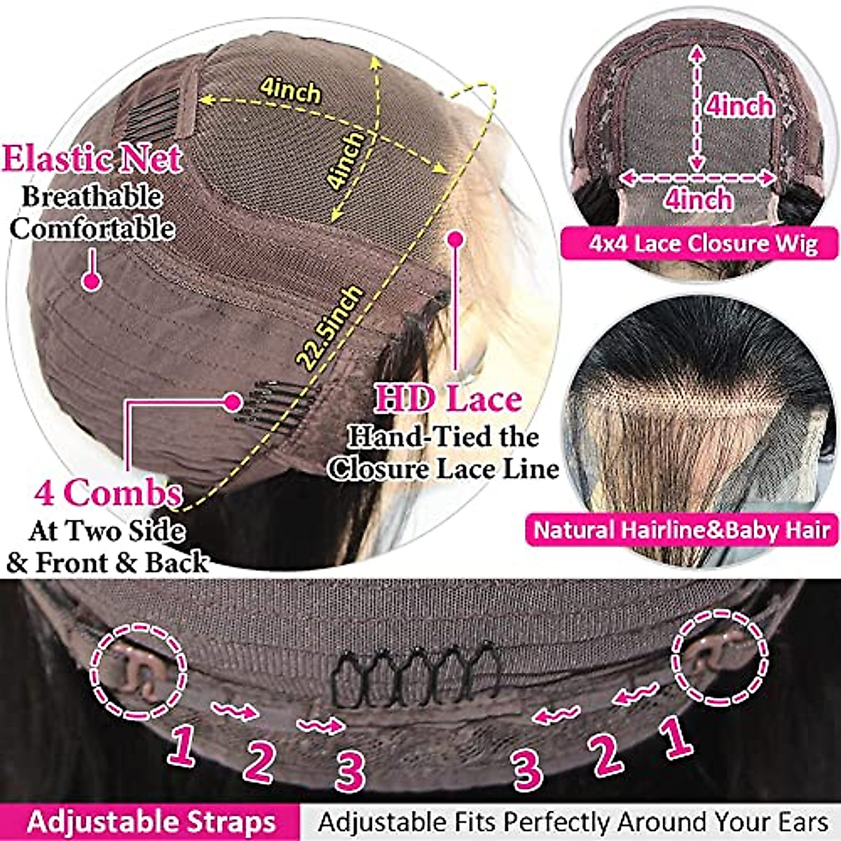 Super idol Deep Wave Closure Wigs Human Hair 4x4 Lace Front Wigs Human Hair Brazilian Hair 150% Density Free Part Wig Wet and Wavy Glueless Wigs Pre Plucked with Baby Hair (16 Inch, 4x4 Deep Wig)