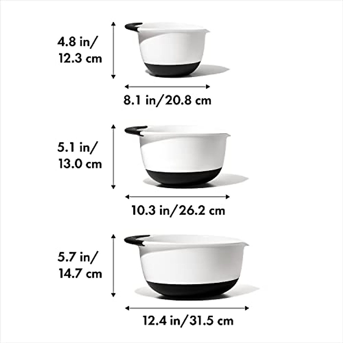 OXO Good Grips 3- Piece Plastic Mixing Bowl Set, 2500 ml,White/Black