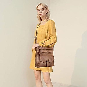 KouLi Buir Cross Body Bag Purses for Women - PU Leather Shoulder Handbags Sling Bag Medium Multi Pocket Lightweight (Brown)