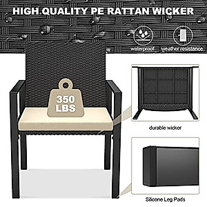 Bigzzia Patio Furniture Set, 4 Pcs Outdoor Conversation Furniture, Includes 2 Rattan Chairs and 1 Loveseat, 1 Tempered Glass Table, with Extra Cushions, Garden Furniture Set for Small Spaces