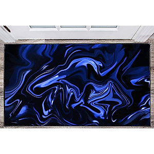D1KV9Z46FE Modern 3D Home Area Rugs Marble Blue Black Neon Abstract Wave Sea Night Marbled Texture Carpets Non-Slip Extra Size Yoga Mat Runner Rug for Living Room Bedroom Girls Playroom Decor, 6x9 ft