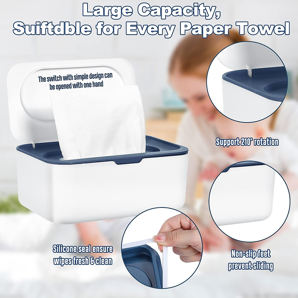 3 Pack Wipes Dispenser,Refillable Baby Wipe Dispenser,Baby Wipe Holder Keeps Wipes Fresh,Non-Slip Wipes Container with Sealing Design,Bathroom Tissues Wipes Case Box with Lids,Easy Open & Close