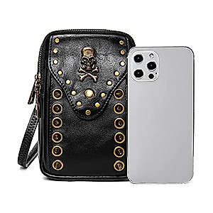 nice--buy Punk Gothic Skull Carry Purse Women Handbag Single Shoulder Waist Bag Cell phone Wallet Steampunk Retro Women Travel Purse Motorcycle Bag Stud Rivet Fashion, Black, Small