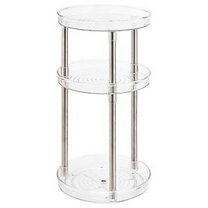 mDesign Spinning 3-Tier Lazy Susan 360 Rotating Makeup Organizer Storage Tower - Beauty Cosmetic Organization Caddy for Bathroom Vanity, Countertop, Makeup Table - Ligne Collection - Clear/Matte Black