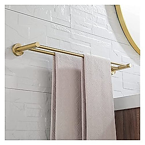 Towel BAR Rack Wall Mounted Towel Rack Towel Holder Rails Stainless Steel Material Towel Rack Brushed Gold Towel Bar Bathroom Hanger Towel Rack Toilet Wall-Mounted Shelf Double Rod (Color : 1 Pcs)