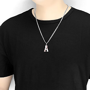 AIAINAGI Baseball Initial A-Z Letter Necklace for Men Baseball Charm Pendant Stainless Steel Silver Chain 22inch Personalized Baseball Gift for Men（J