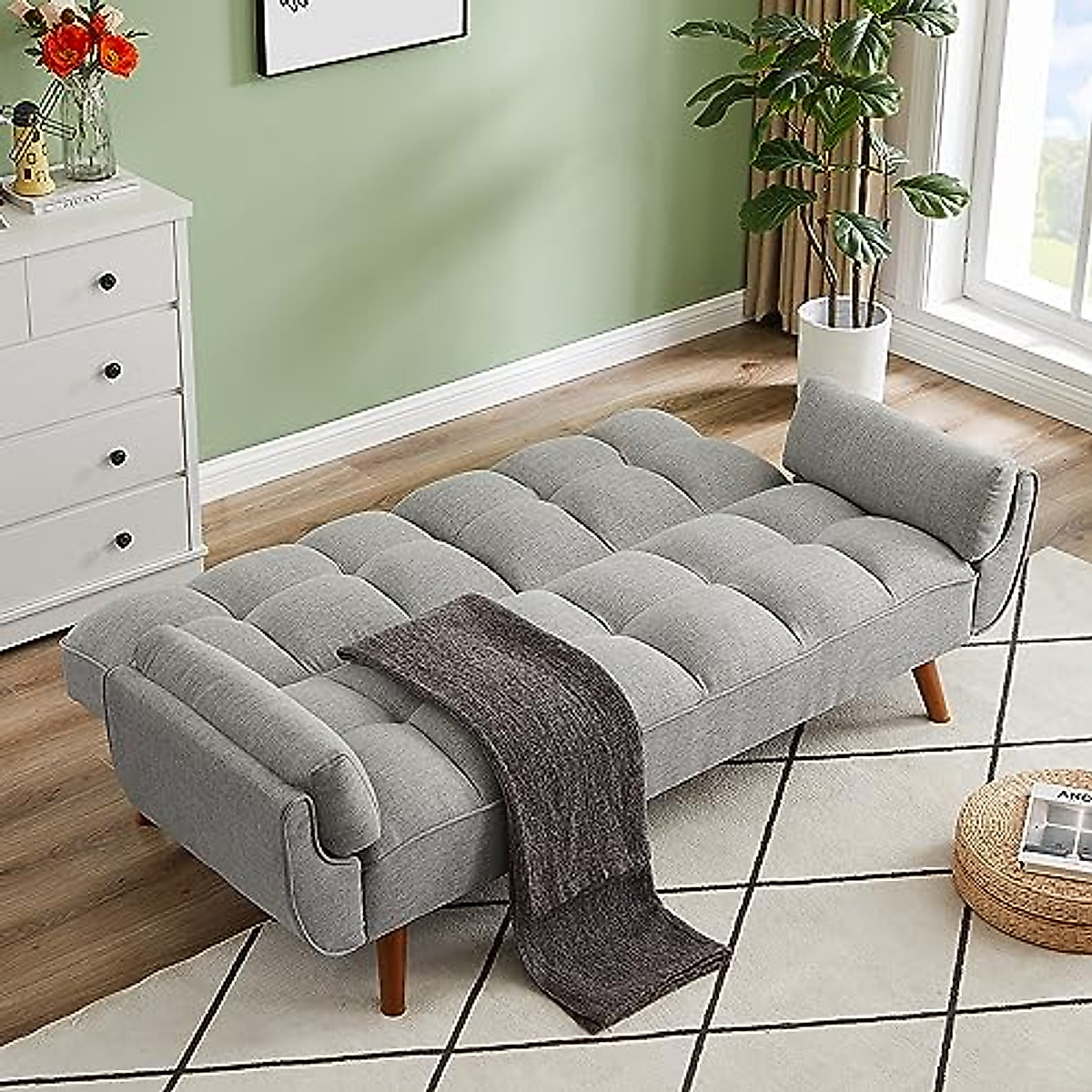 Verfur Futon Sofa Bed Sofabed, Light Gray