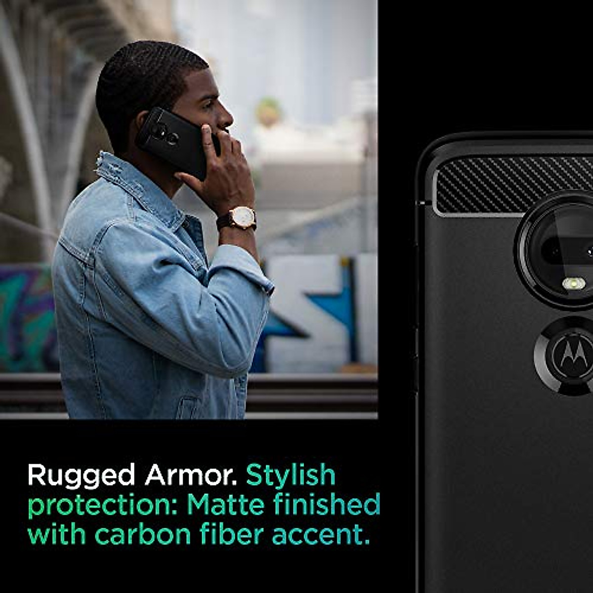 Spigen Rugged Armor Designed for Moto G7 Case/Designed for Moto G7 Plus Case (2019) - Matte Black